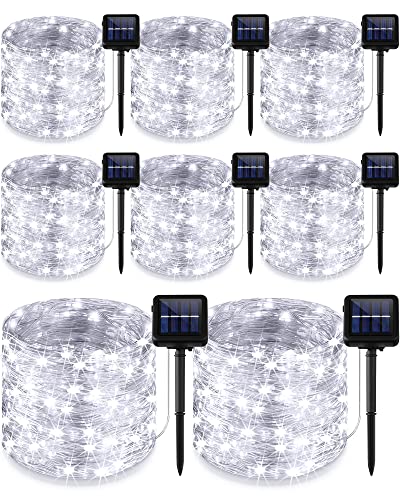 8 Pack Solar String Lights Outdoor Waterproof Each 240 Led 78ft Solar Fairy Lights Outdoor 8 Mode Led Solar Outdoor Lights Tree Lights Waterproof Copper Wire Lights for Tree Garden Yard(Cool White)