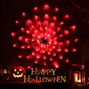 mimigogo Halloween Spider Web Net Lights, 30V Plug in Spider Wed Light, 3.9FT Diameter 96Led Red Light with One Black Spider, for Window Wall Garden Patio Yard Indoor&Outdoor Decor(Red)