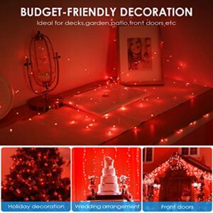 AMIR Upgraded Solar String Lights Outdoor, Mini 33Feet 100 LED Copper Wire Lights, Solar Powered Fairy Lights, Waterproof Solar Decoration Lights for Garden Yard Party Wedding Christmas (Red)