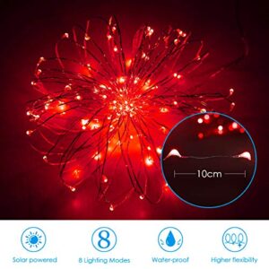 AMIR Upgraded Solar String Lights Outdoor, Mini 33Feet 100 LED Copper Wire Lights, Solar Powered Fairy Lights, Waterproof Solar Decoration Lights for Garden Yard Party Wedding Christmas (Red)