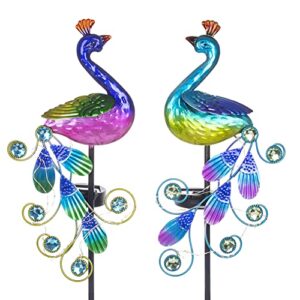 viveta pathway lights solar powered, waterproof peacock garden decor – metal peacock solar lights for outdoor yard lawn walkway driveway, 2pack