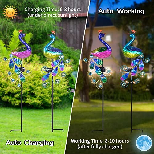 Viveta Pathway Lights Solar Powered, Waterproof Peacock Garden Decor - Metal Peacock Solar Lights for Outdoor Yard Lawn Walkway Driveway, 2Pack