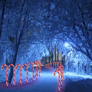 16'' Christmas Candy Cane Lights Outdoor Pathway, Set of 12 Christmas Candy Cane Markers Waterproof, Light Up Xmas Candy Cane Decoration with Stakes for Patio, Garden, Walkway