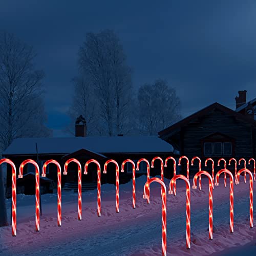 16'' Christmas Candy Cane Lights Outdoor Pathway, Set of 12 Christmas Candy Cane Markers Waterproof, Light Up Xmas Candy Cane Decoration with Stakes for Patio, Garden, Walkway