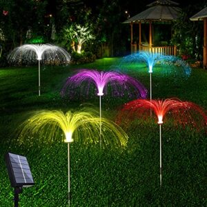 upgraded solar lights outdoor garden 5 pack, 7 color changing solar jellyfish lights garden waterproof outdoor decorative solar flowers light for yard lawn garden pathway patio holiday decorations