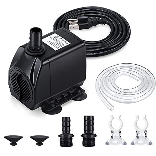 CWKJ Fountain Pump, 880GPH Submersible Water Pump, Durable 60W Outdoor Fountain Water Pump with 6.5ft Tubing (ID x 1/2-Inch), 3 Nozzles for Aquarium, Pond, Fish Tank, Water Pump Hydroponics, Fountain