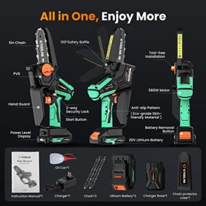 ETOOLAB [Ultimate Safety] Mini Chainsaw Set, 580W Easy Cutting Power, Patent Chain Design, Electric Cordless Handheld Chain Saw [Include 2 Lithium Batteries, 2 Exclusive Chains to Replace]