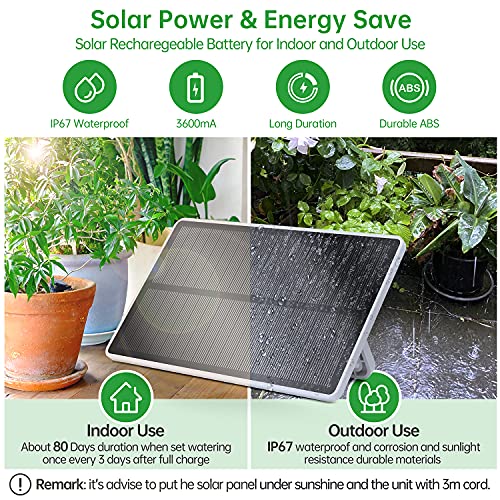 Solar Power Rechargeable Drip Irrigation Kit,Automatic Self-watering Plant Watering System with Timer,Easy DIY Vacation Self Watering Device for Indoor&Outdoor Potted Plant(15~270 Days Duration,White) (White)