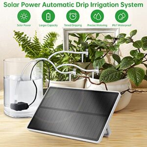 Solar Power Rechargeable Drip Irrigation Kit,Automatic Self-watering Plant Watering System with Timer,Easy DIY Vacation Self Watering Device for Indoor&Outdoor Potted Plant(15~270 Days Duration,White) (White)