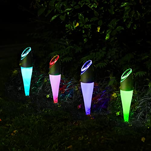 Solar Outdoor Walkway Lights 4 Pack, Bright LED Powered Garden Lights Waterproof for Pathway Driveway Garden Yard Landscape (White & Color Changing Solar Lights)