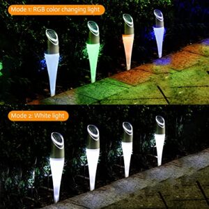 Solar Outdoor Walkway Lights 4 Pack, Bright LED Powered Garden Lights Waterproof for Pathway Driveway Garden Yard Landscape (White & Color Changing Solar Lights)