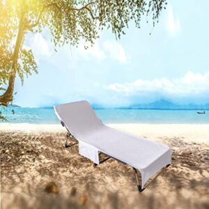 Baoblaze Portable Lounge Towel Cover with Side Storage s No Sliding Beach Cover for Pool and Garden Sunbathing Vacation, White