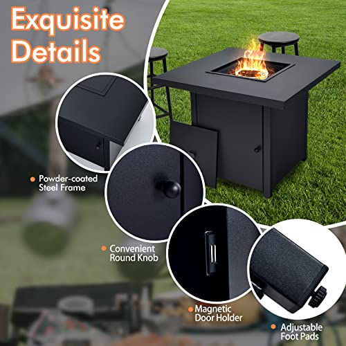 Tangkula 32 Inch Propane Fire Pit Table, Patiojoy 40,000 BTU Auto Ignition Square Gas Fire Table with Removable Lid, Fire Glass, Adjustable Flame, CSA Approved, Suitable for Balcony, Garden, Poolside