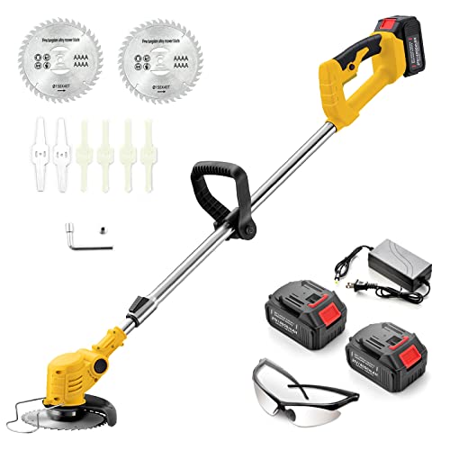 Electric Weed Wacker String Trimmer, 3 in 1 Cordless Weed Eater Lawn Grass Edger with 2 Batteries & 1 Quick Charger for Garden and Yard (Yellow-1)