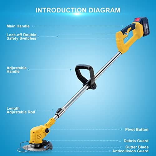 Electric Weed Wacker String Trimmer, 3 in 1 Cordless Weed Eater Lawn Grass Edger with 2 Batteries & 1 Quick Charger for Garden and Yard (Yellow-1)