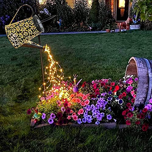 Solar Watering Can Lights Hanging Kettle Lantern Light - Waterproof Garden Decor Metal Retro Lamp for Outdoor Table Patio Lawn Yard Pathway with Hook