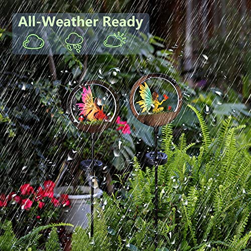 EDOF 2 Pack Fairy Solar Light Garden Decor, Fairy Decorative Garden LED Stake Lights for Walkway Yard Lawn Patio Garden Courtyard Waterproof Outdoor Decorative