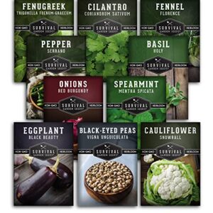 title: survival garden seeds indian vegetable collection – basil, cauliflower, cilantro, cowpeas, eggplant, fennel, fenugreek, onion, pepper, spearmint – non gmo heirloom varieties for planting