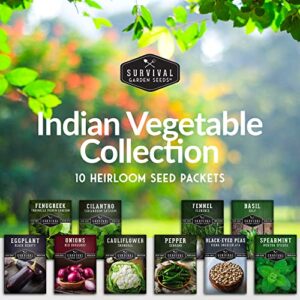 Title: Survival Garden Seeds Indian Vegetable Collection - Basil, Cauliflower, Cilantro, Cowpeas, Eggplant, Fennel, Fenugreek, Onion, Pepper, Spearmint - Non GMO Heirloom Varieties for Planting