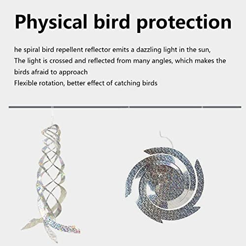 weiyufang Bird Spiral Reflectors Silver Mylar Spinner,Hanging Reflective Bird Deterrent Device for House Garden Swimming Pool