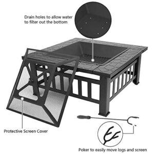 Fireplace, 32" Fire Pit BBQ Square Table Backyard Patio Garden Stove Wood Burning