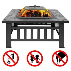 Fireplace, 32" Fire Pit BBQ Square Table Backyard Patio Garden Stove Wood Burning