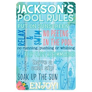 personalized pool sign w/name – indoor/outdoor metal sign for garden, patio, hot tub, pool deck | 7 unique designs | customized gifts for swimming pool owners, funny backyard decorations