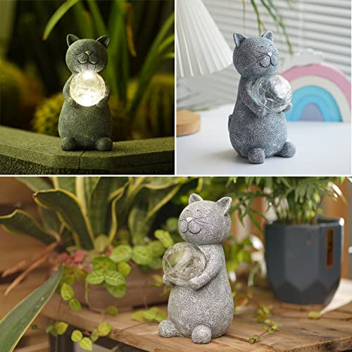 LNPNRENG Adorable Figurines, Gifts, Cute Kittens (Hedgehogs) Bring Light to Your Home and Garden with Glowing Balls. for Patio, Garden, Deck, Path Decoration (cat)