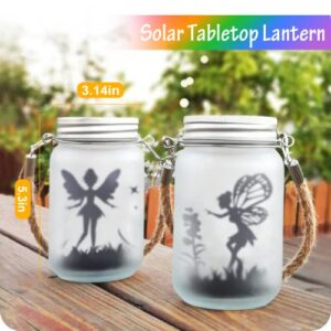 Alritz 2 Pack Solar Lantern Fairy Lights, Garden Ornament Lights - Outdoor Hanging Frosted Glass Mason Jar Lights for Tree, Table, Yard, Garden, Patio, Lawn (Rose)