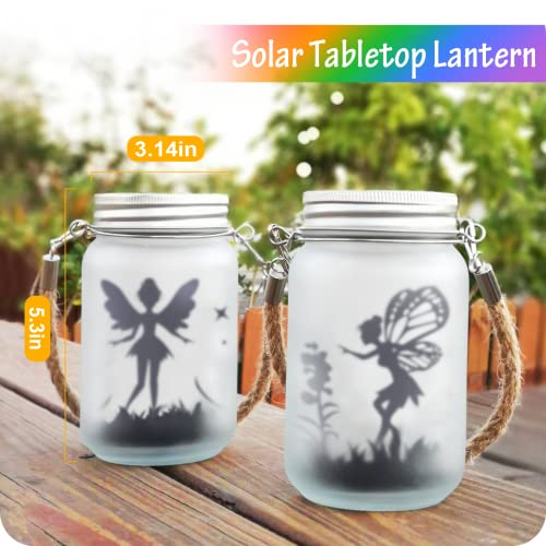 Alritz 2 Pack Solar Lantern Fairy Lights, Garden Ornament Lights - Outdoor Hanging Frosted Glass Mason Jar Lights for Tree, Table, Yard, Garden, Patio, Lawn (Rose)