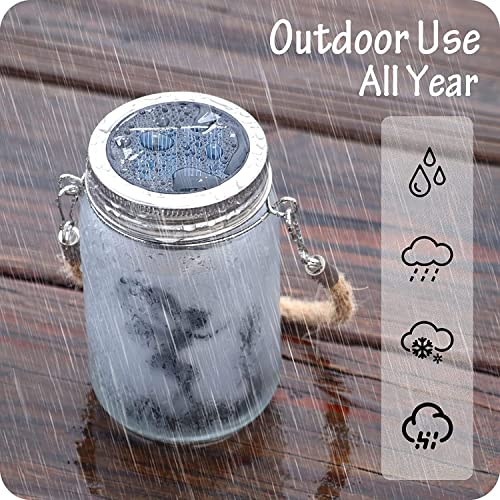 Alritz 2 Pack Solar Lantern Fairy Lights, Garden Ornament Lights - Outdoor Hanging Frosted Glass Mason Jar Lights for Tree, Table, Yard, Garden, Patio, Lawn (Rose)