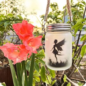 Alritz 2 Pack Solar Lantern Fairy Lights, Garden Ornament Lights - Outdoor Hanging Frosted Glass Mason Jar Lights for Tree, Table, Yard, Garden, Patio, Lawn (Rose)