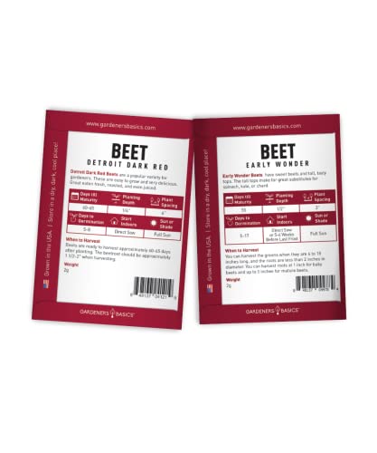 Beet Seeds for Planting Home Garden - 5 Variety Pack Detroit Dark Red, Golden Detroit, Early Wonder, Cylindria and Chioggia Great for Spring, Summer, Fall, Heirloom Veggie Seeds by Gardeners Basics