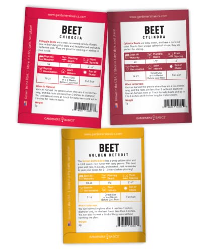 Beet Seeds for Planting Home Garden - 5 Variety Pack Detroit Dark Red, Golden Detroit, Early Wonder, Cylindria and Chioggia Great for Spring, Summer, Fall, Heirloom Veggie Seeds by Gardeners Basics