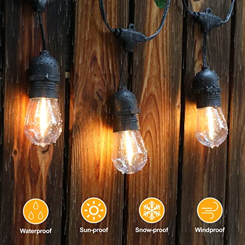 48FT LED Outdoor String Lights S14 Waterproof Shatterproof Patio Lights with 15 Sockets Dimmable Light Strings with Edison Bulbs Connectable Commercial Grade Hanging Lights for Party Garden Porch