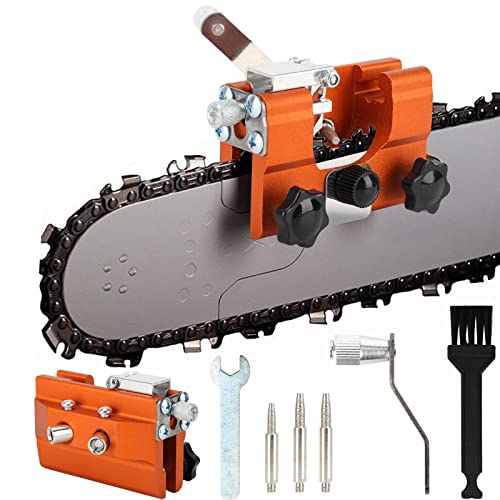 WuKXLinLL Chainsaw Sharpener,Hand-Cranked Chainsaw Chain Sharpening Jig Kit,with 3 Grinding Rod and Cleaning Brush,Small Wrench, for 14"-20" Chain Saws and Electric Saws,for Lumberjack,Garden Worker