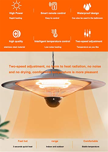 ZJDU Patio Heater - Electric Hanging Ceiling Patio Heater, Indoor/Outdoor Heater,Waterproof IP44 Rated,with Remote Control for Outdoor Garden Parasol Ceiling Patio Heater,35×58cm