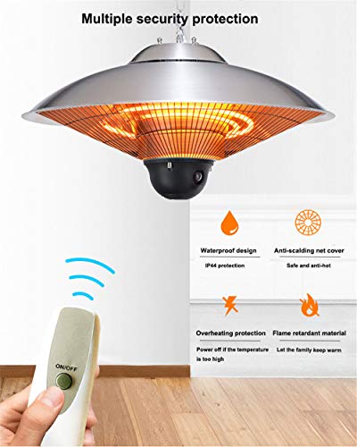 ZJDU Patio Heater - Electric Hanging Ceiling Patio Heater, Indoor/Outdoor Heater,Waterproof IP44 Rated,with Remote Control for Outdoor Garden Parasol Ceiling Patio Heater,35×58cm