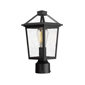 zeyu farmhouse outdoor post light fixture, 13.4 inch column lamp post lantern for garden patio house, die-cast aluminum in black finish, seeded glass shade, zx58p bk