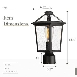 zeyu Farmhouse Outdoor Post Light Fixture, 13.4 Inch Column Lamp Post Lantern for Garden Patio House, Die-Cast Aluminum in Black Finish, Seeded Glass Shade, ZX58P BK