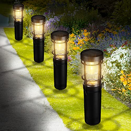 HAARAY Solar Pathway Lights Outdoor Waterproof, Solar Powered Landscape Path Lights with 2 Brightness Modes, Auto On/Off Solar Garden Lights for Yard, Lawn, Walkway, Driveway, Warm White, 4 Pack