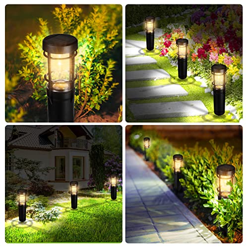 HAARAY Solar Pathway Lights Outdoor Waterproof, Solar Powered Landscape Path Lights with 2 Brightness Modes, Auto On/Off Solar Garden Lights for Yard, Lawn, Walkway, Driveway, Warm White, 4 Pack