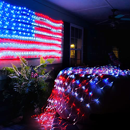 American Flag String Lights with 420 Super Bright LEDs, for Independence Day, July 4th, Memorial Day, Veterans Day, Christmas Decorations. Waterproof LED USA Flag Light for Yard, Garden Outdoor Decor