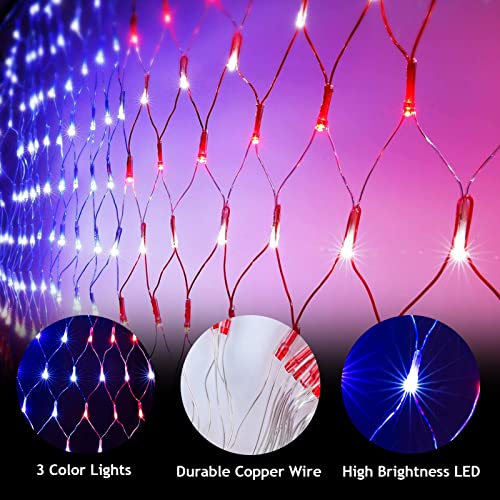 American Flag String Lights with 420 Super Bright LEDs, for Independence Day, July 4th, Memorial Day, Veterans Day, Christmas Decorations. Waterproof LED USA Flag Light for Yard, Garden Outdoor Decor