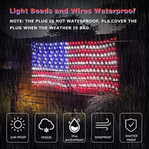 American Flag String Lights with 420 Super Bright LEDs, for Independence Day, July 4th, Memorial Day, Veterans Day, Christmas Decorations. Waterproof LED USA Flag Light for Yard, Garden Outdoor Decor