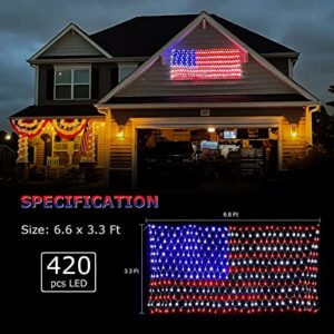 American Flag String Lights with 420 Super Bright LEDs, for Independence Day, July 4th, Memorial Day, Veterans Day, Christmas Decorations. Waterproof LED USA Flag Light for Yard, Garden Outdoor Decor