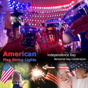 American Flag String Lights with 420 Super Bright LEDs, for Independence Day, July 4th, Memorial Day, Veterans Day, Christmas Decorations. Waterproof LED USA Flag Light for Yard, Garden Outdoor Decor