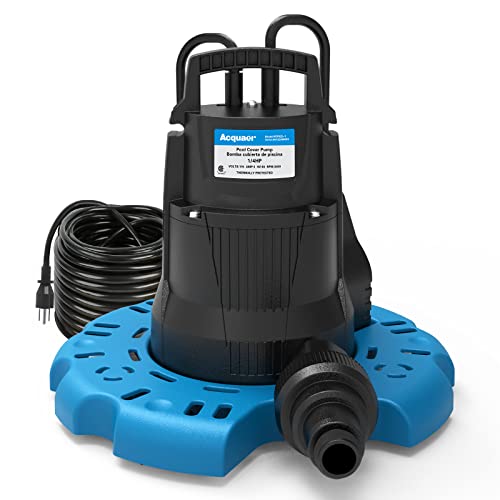 Acquaer 1/4 HP Automatic Swimming Pool Cover Pump, 115 V Submersible Pump with 3/4” Check Valve Adapter & 25ft Power Cord, 2250 GPH Water Removal for Pool, Hot Tubs, Rooftops, Water Beds and more