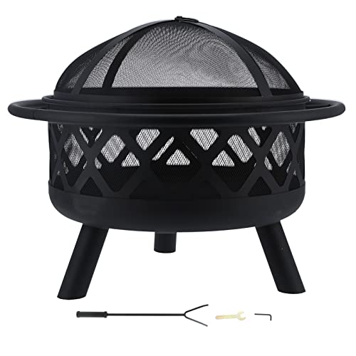 LDCHNH Round Wrought Iron Fire Pit Wood Burning Fire Pit Fireplace for Outdoor Patio Backyard Firepit