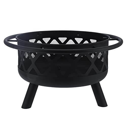 LDCHNH Round Wrought Iron Fire Pit Wood Burning Fire Pit Fireplace for Outdoor Patio Backyard Firepit